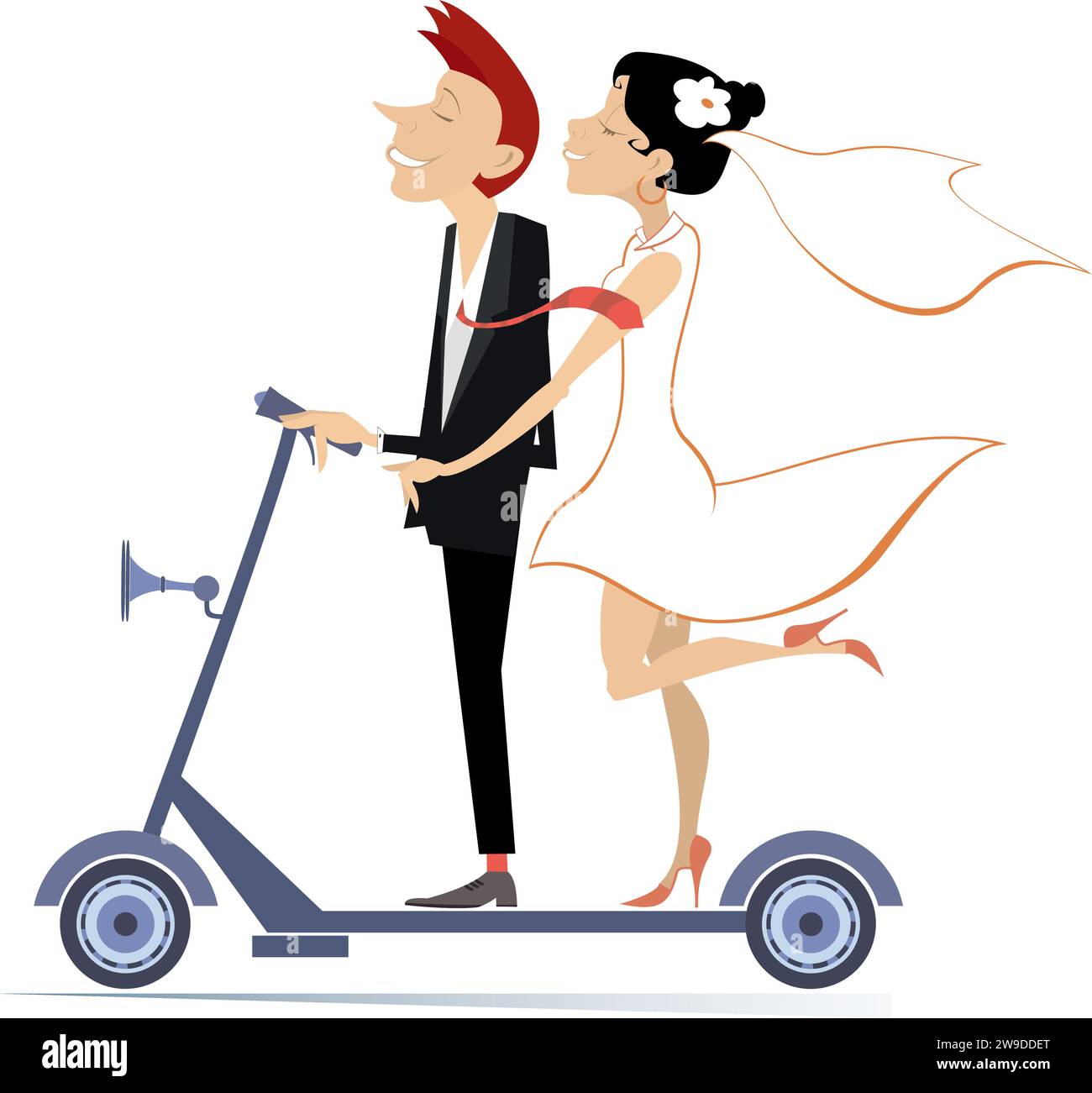 Married Wedding Couple Ride On Scooter Cartoon Married Wedding Couple