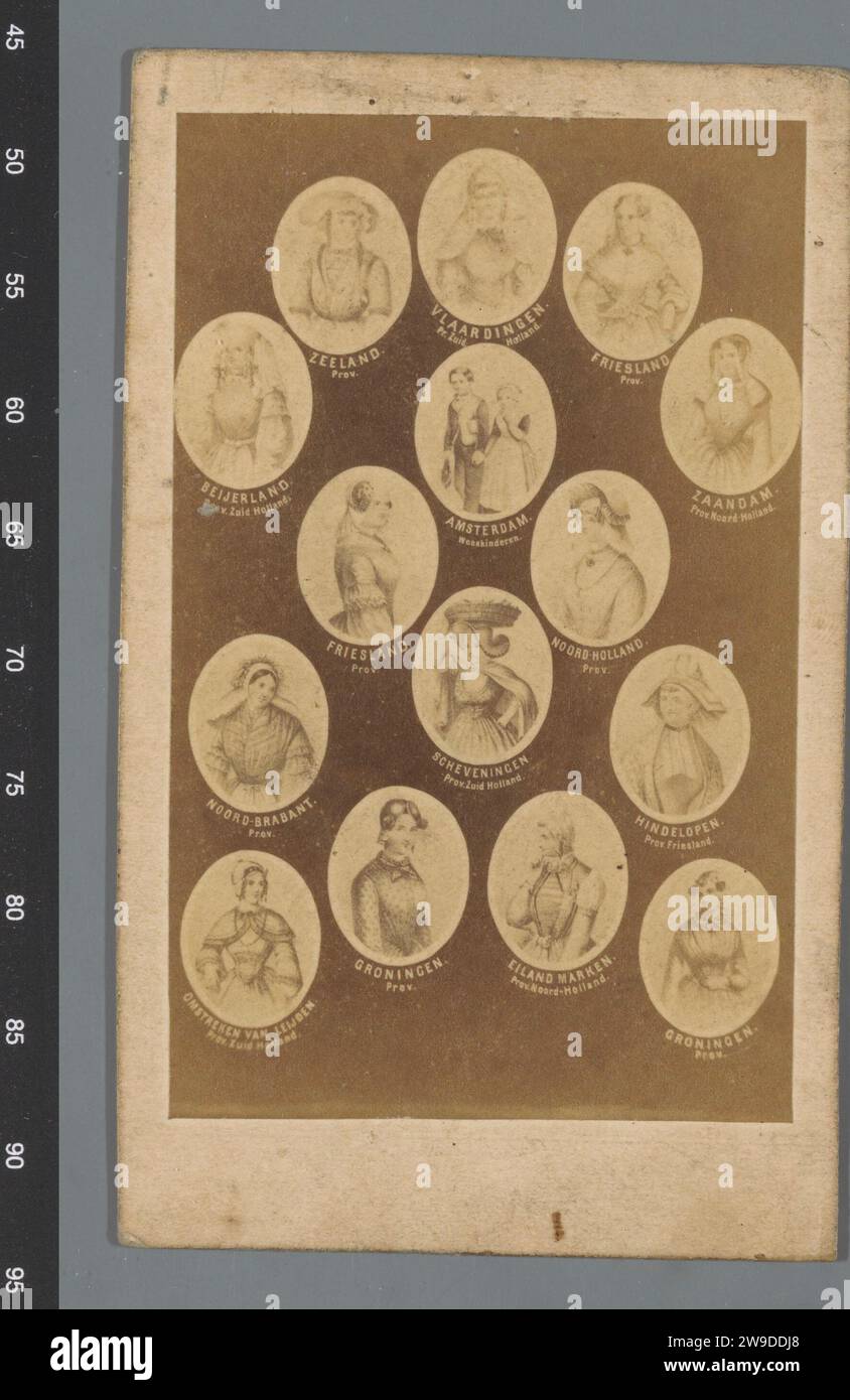 Composition of fourteen images of Dutch costumes, including two ...