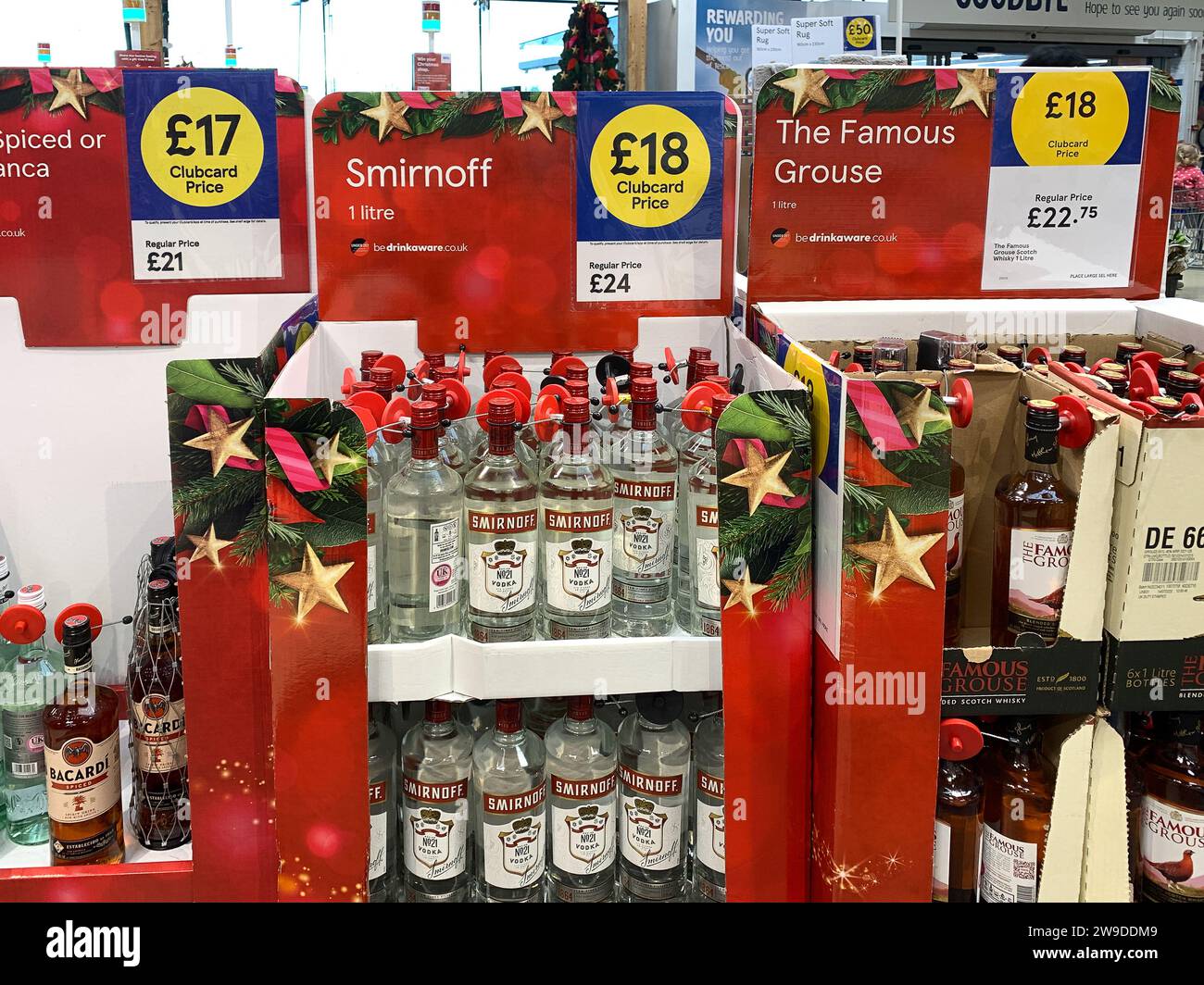 Taplow, UK. 24th December, 2023. Discounted Smirnoff Vodka and Famous ...