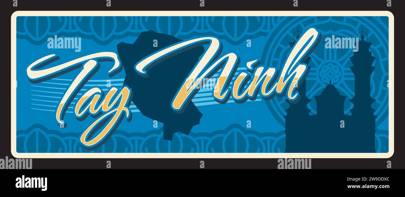 Tay Ninh vietnamese region retro travel plate, vintage plate and vector ...