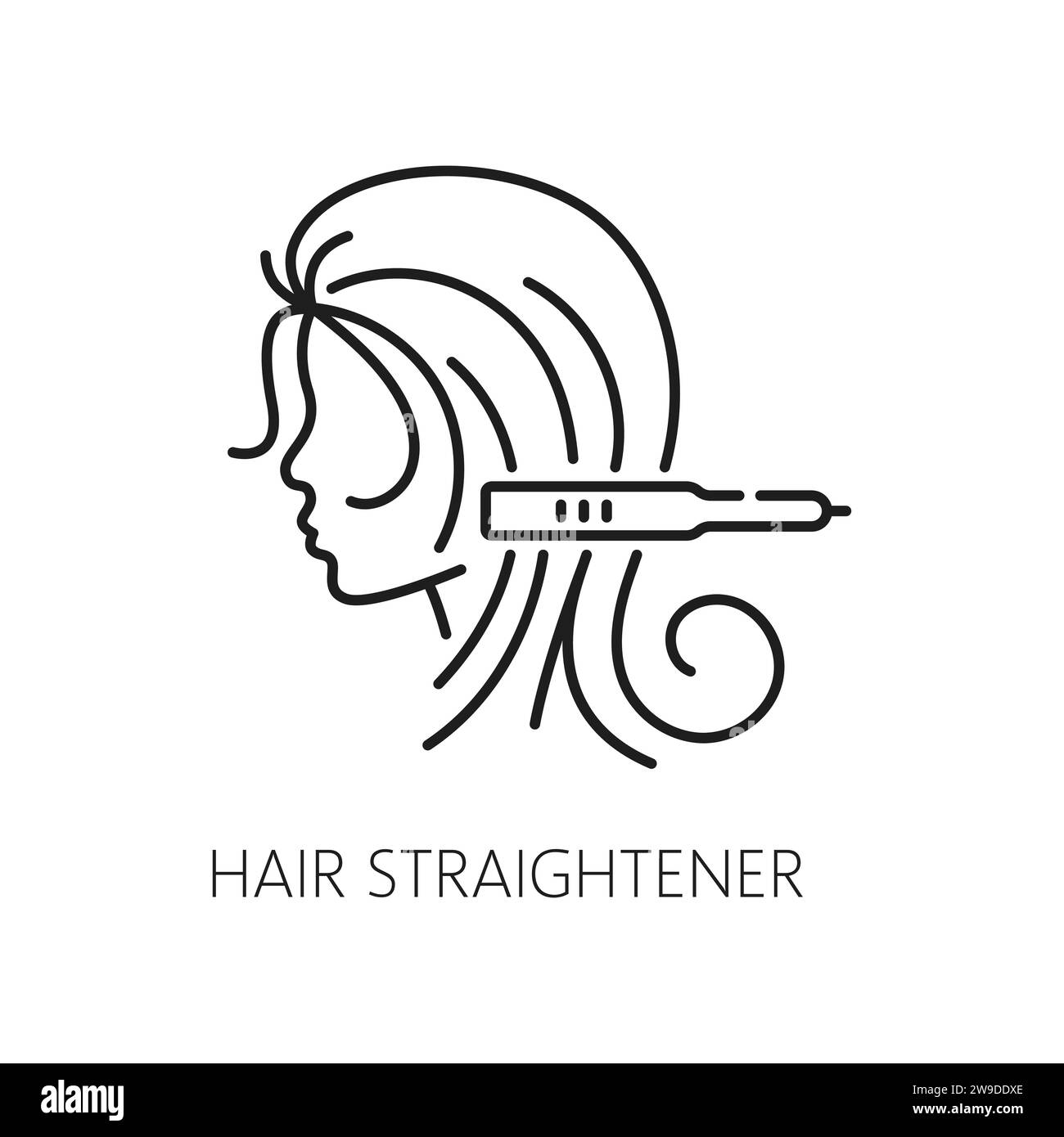 Hair straightener icon for hair care treatment and beauty or woman salon, line vector. Hair ...