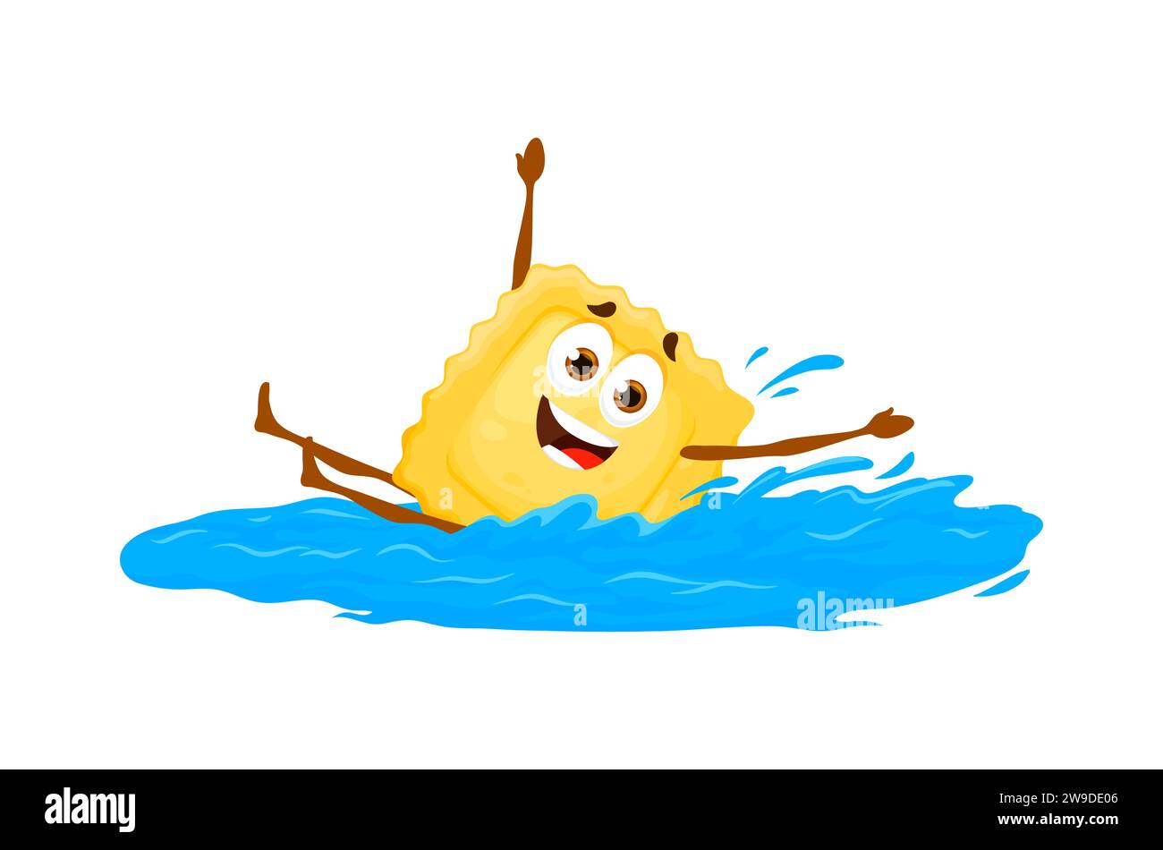 Cartoon ravioli pasta character swimming in sea, ocean or pool water ...