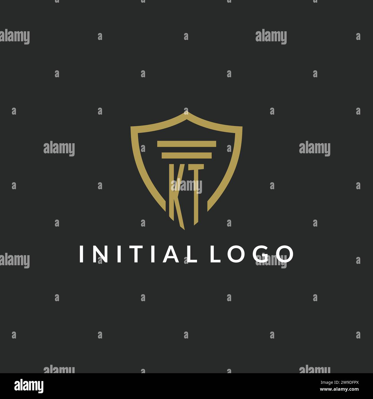 KT initial monogram logo with pillar and shield style design ideas ...