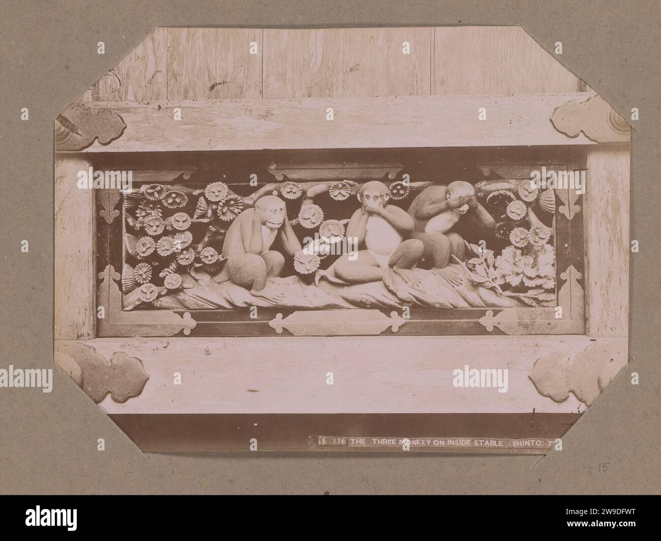 Relief with three monkeys in the Shinto Temple in Nikko, Japan, c. 1890 ...