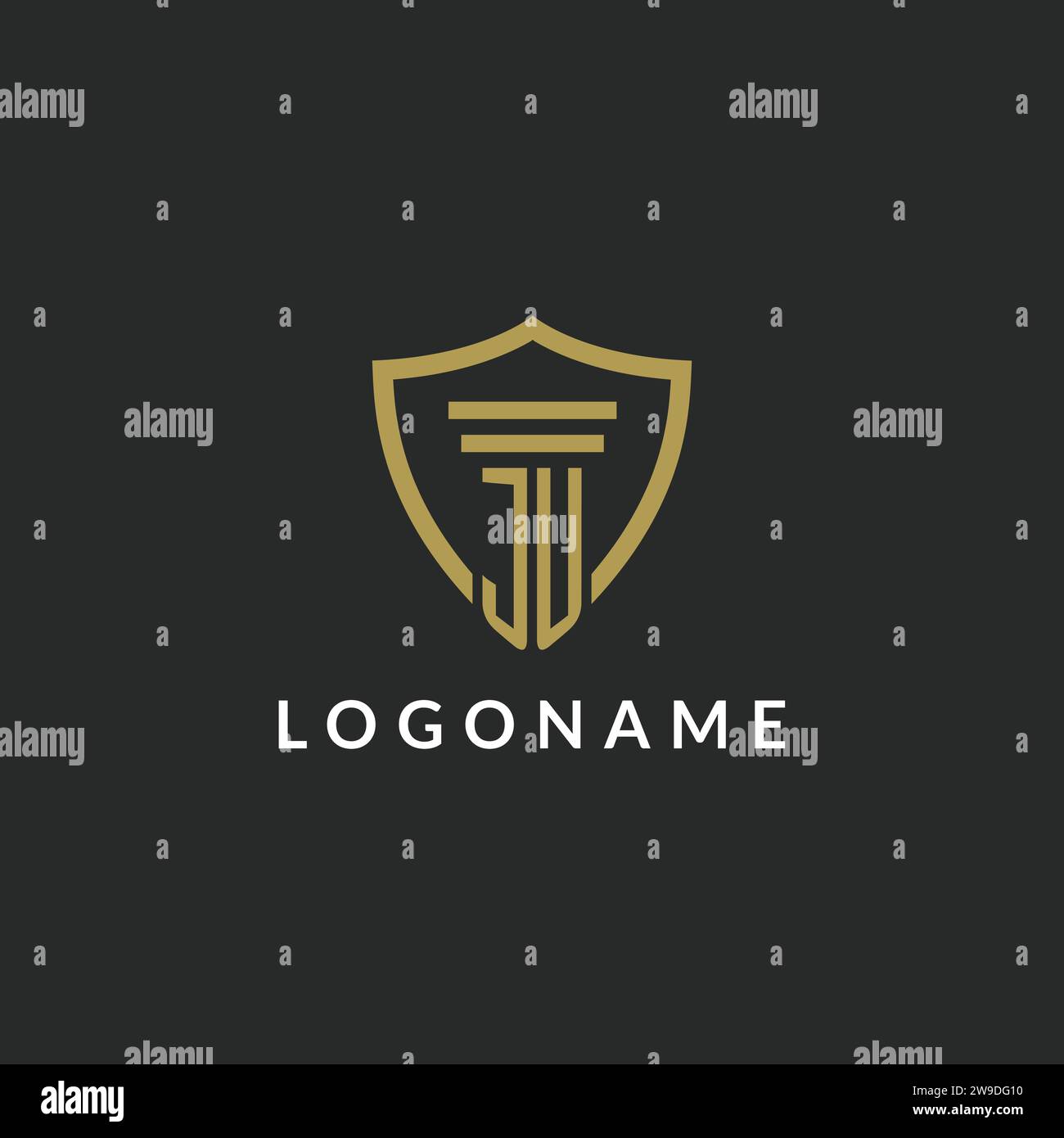 JU initial monogram logo with pillar and shield style design ideas ...