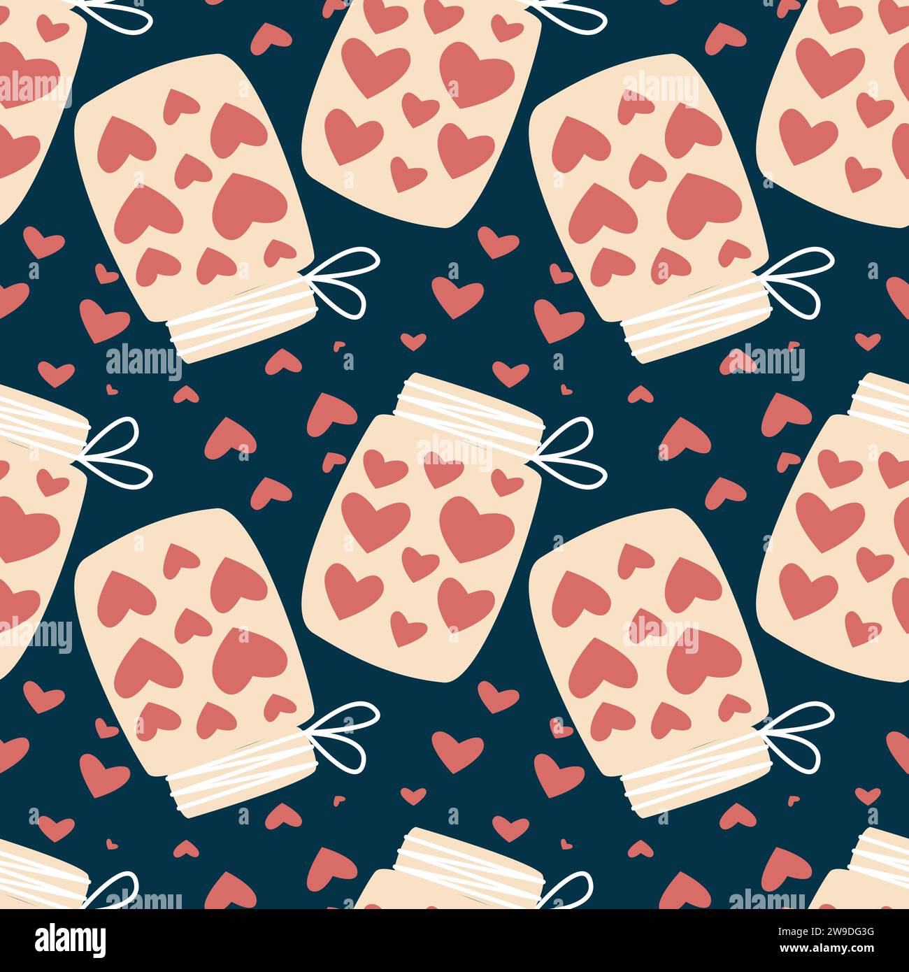 Hearts collected in jars seamless pattern. Romantic background love ...