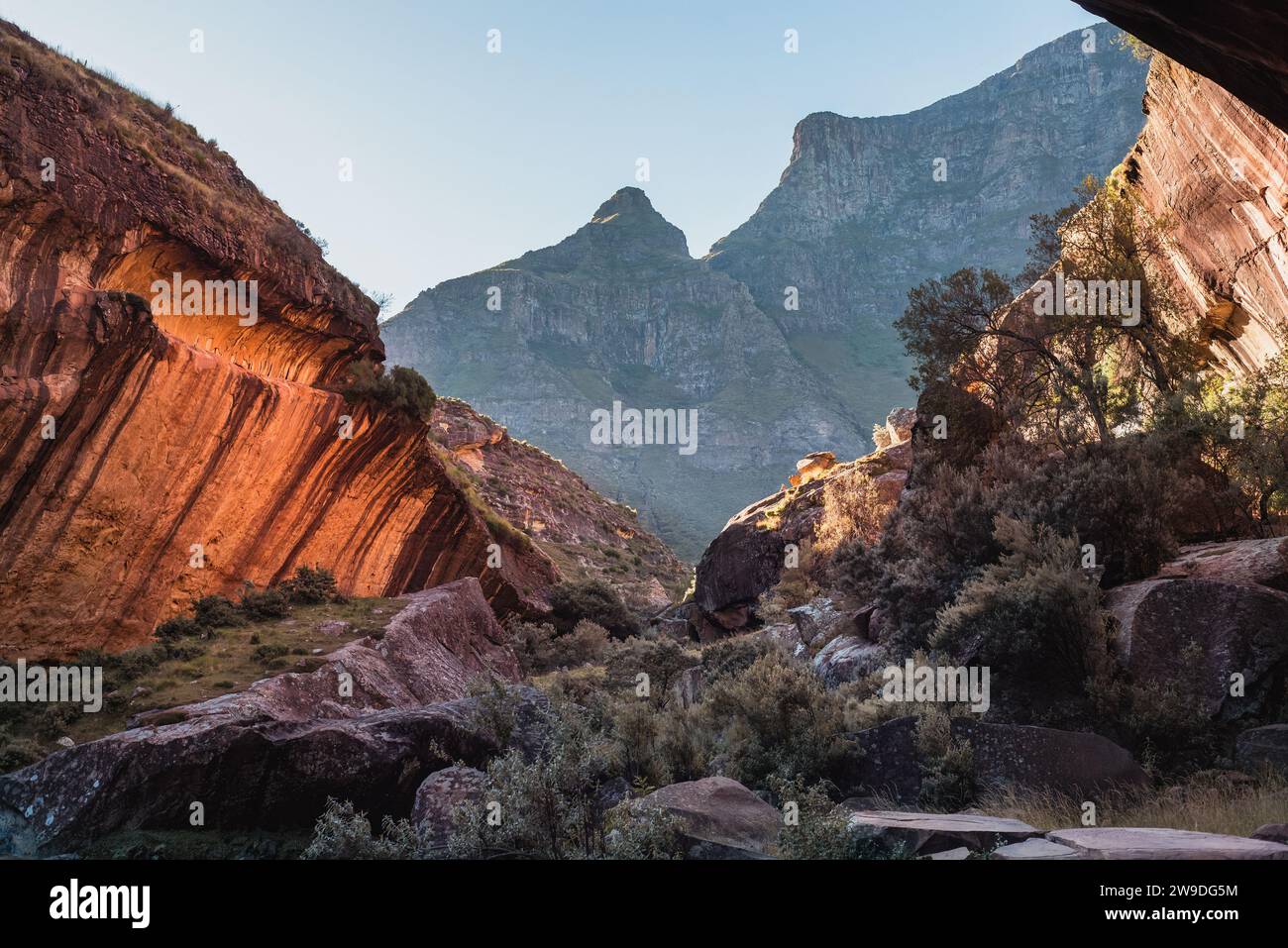 Overhanging cliffs at the Tsatsane caves near Ha Sekonyela in Lesotho ...