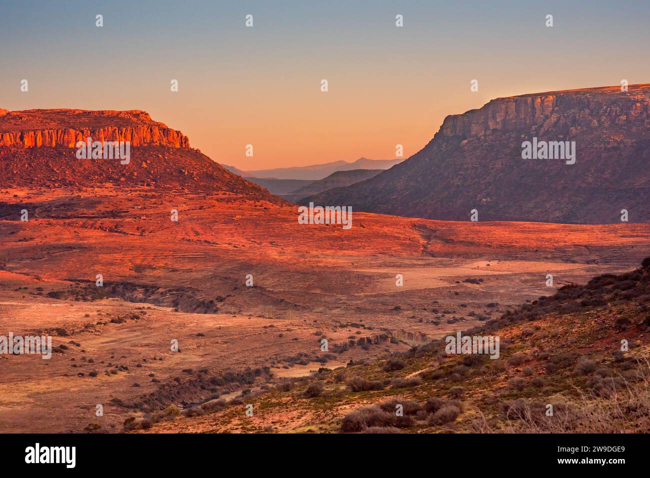 Rugged terrain and glowing mountains in a remote part of Lesotho ...