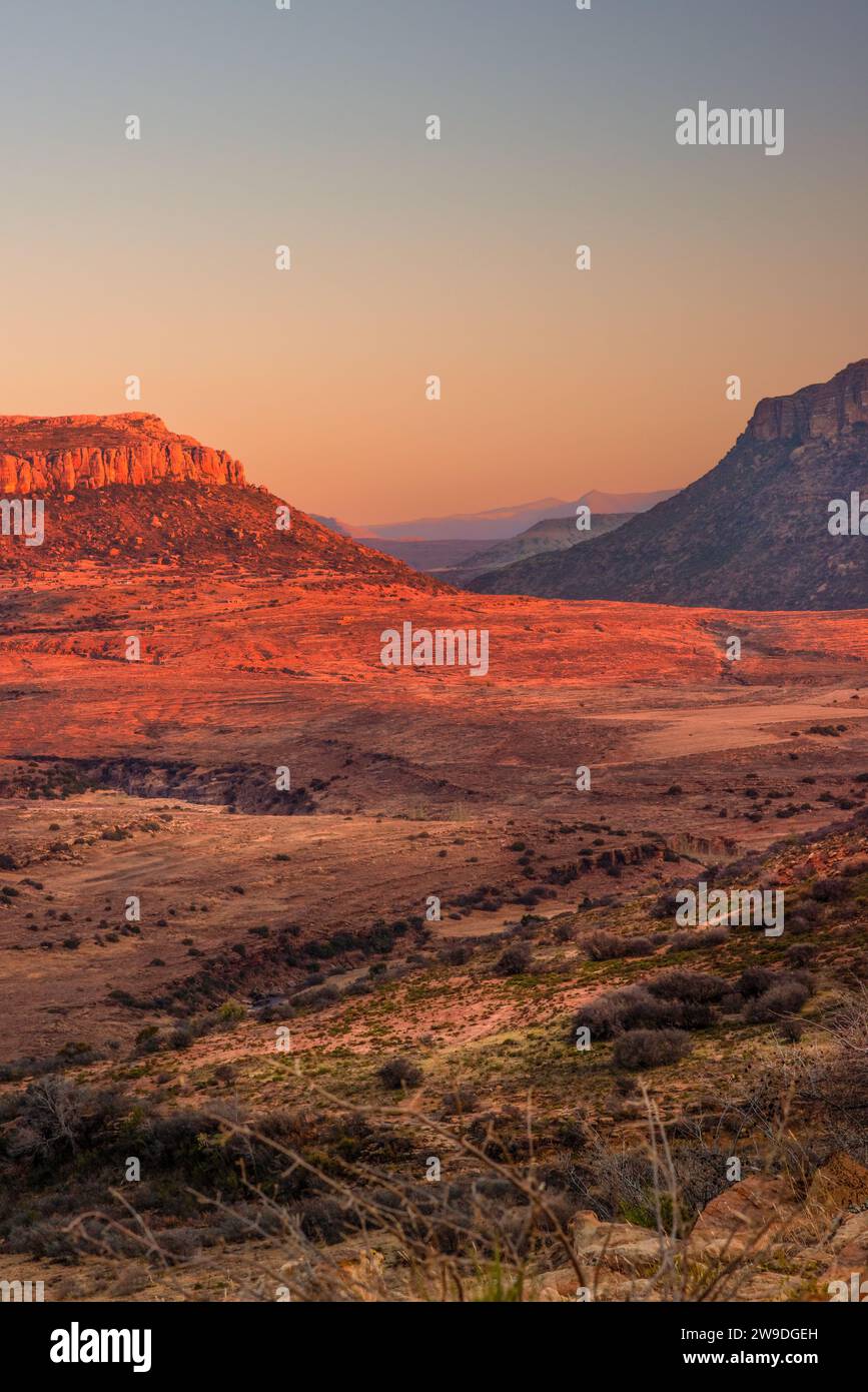 Hills in the Lesotho mountains glow red at sunset Stock Photo - Alamy