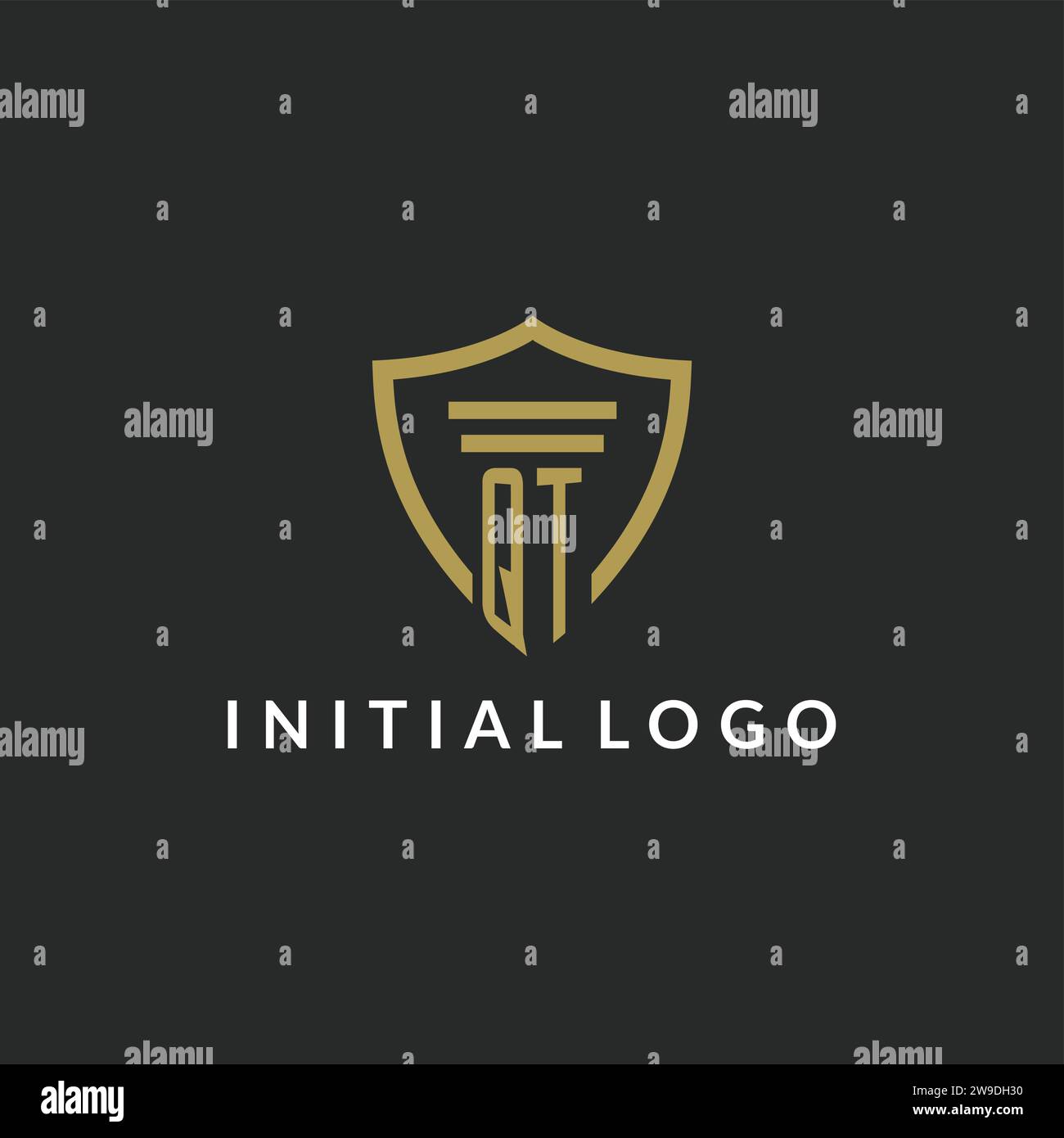 QT initial monogram logo with pillar and shield style design ideas ...