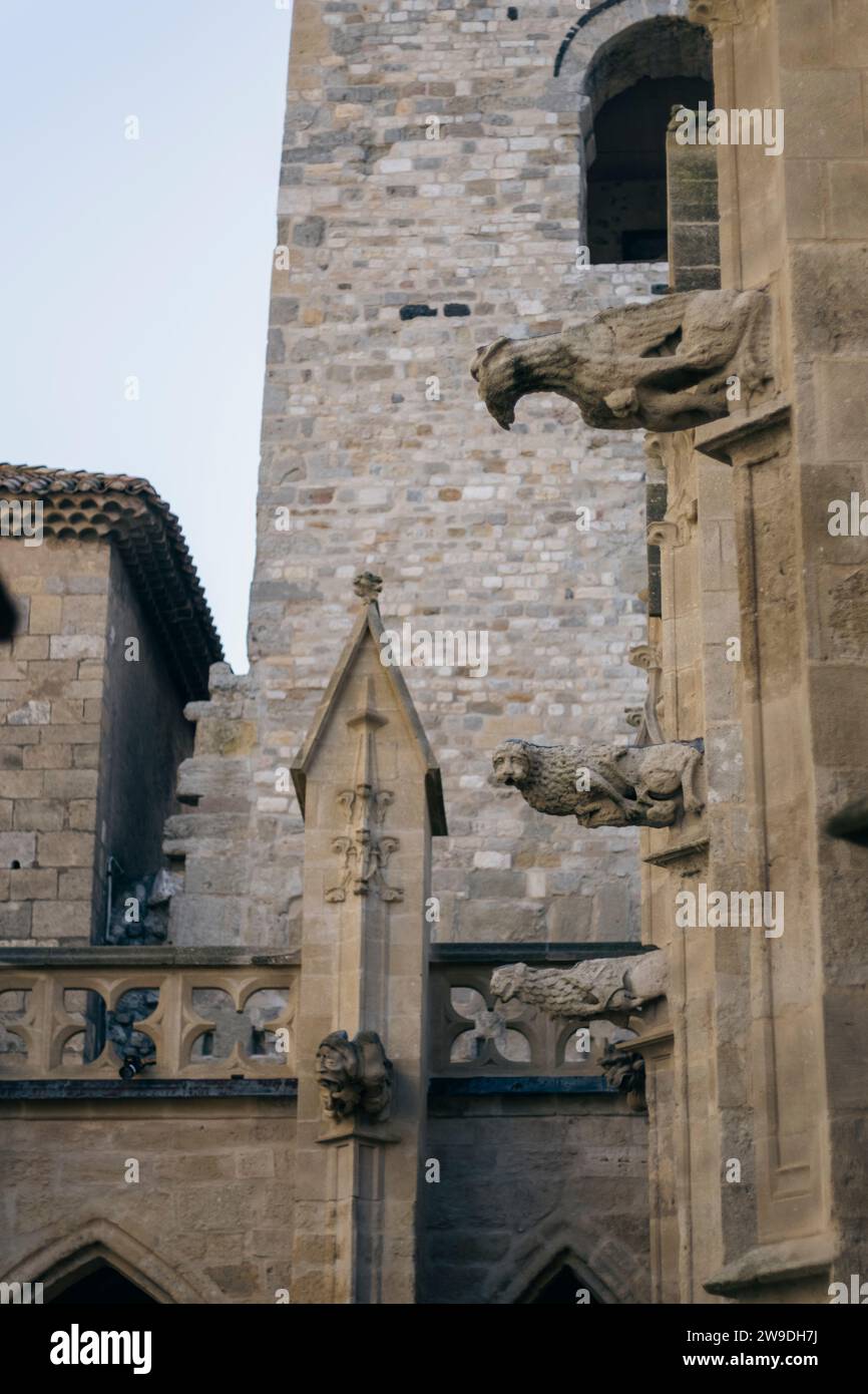 Medieval gargoyle sculpture on a Gothic cathedral in Narbonne Stock ...
