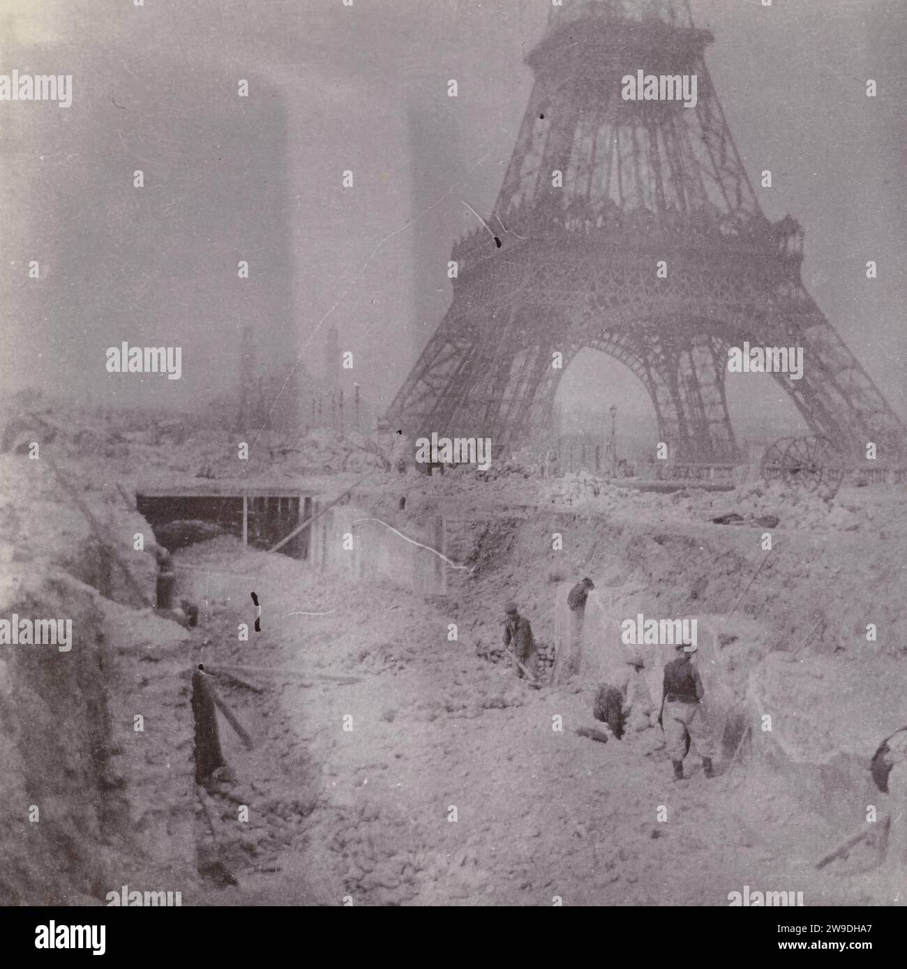 Construction of possibly a railway line next to the Eiffel Tower for ...