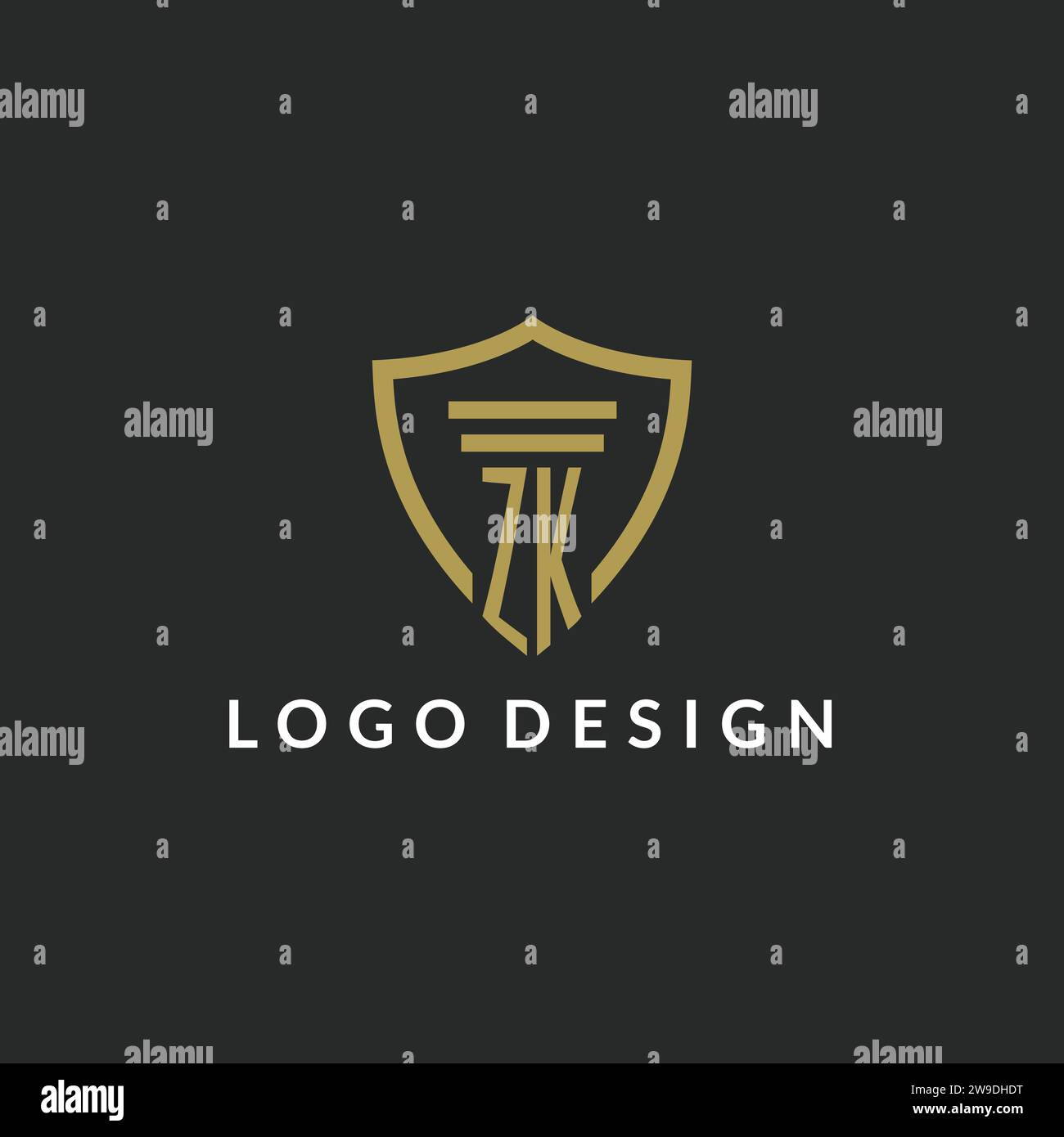 ZK initial monogram logo with pillar and shield style design ideas ...