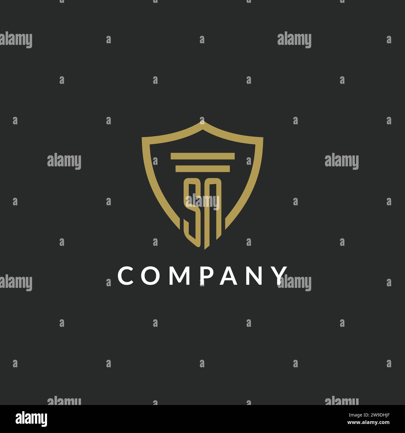 SN initial monogram logo with pillar and shield style design ideas ...