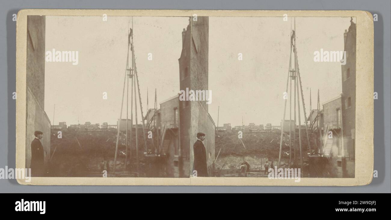 Bouwput in Amsterdam, Theo van Heemstede Obelt, 1905 stereograph ...