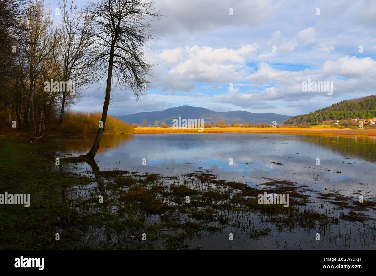 View of Slivnica hill and Cerkniško jezero lake in Notranjska, Slovenia ...