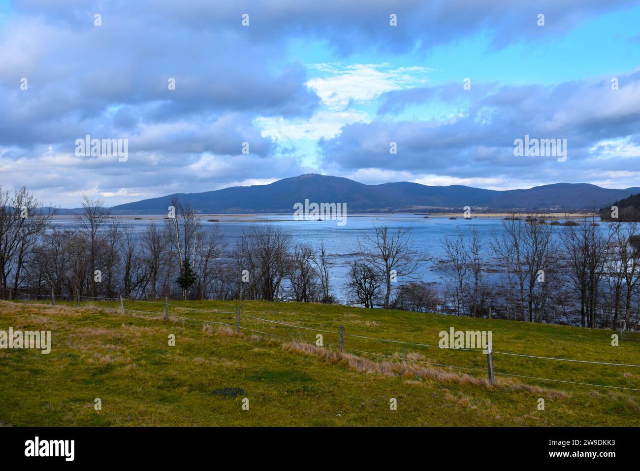 View of Slivnica hill and Cerkniško jezero lake bellow in Notranjska ...