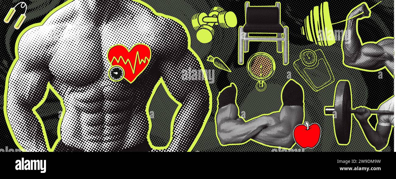 Collage, vector illustration grunge banner. A poster design for ...