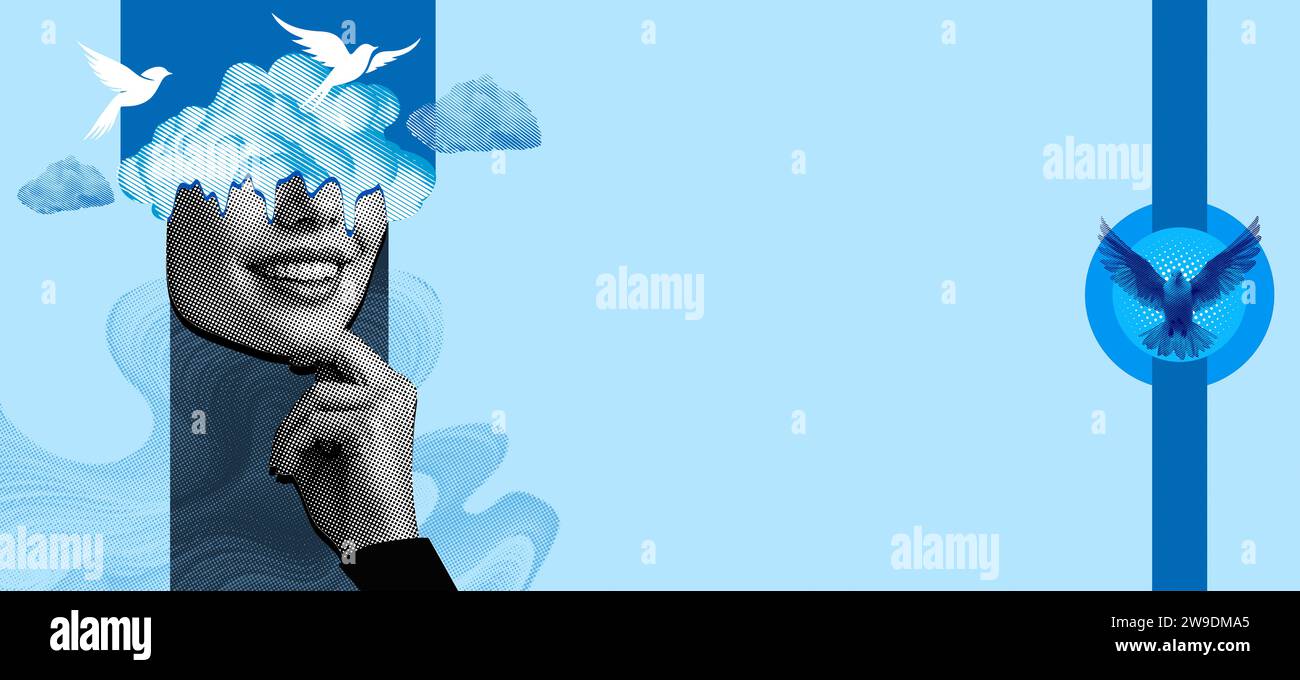 Collage vector illustration grunge banner. dotted punk halftones ...