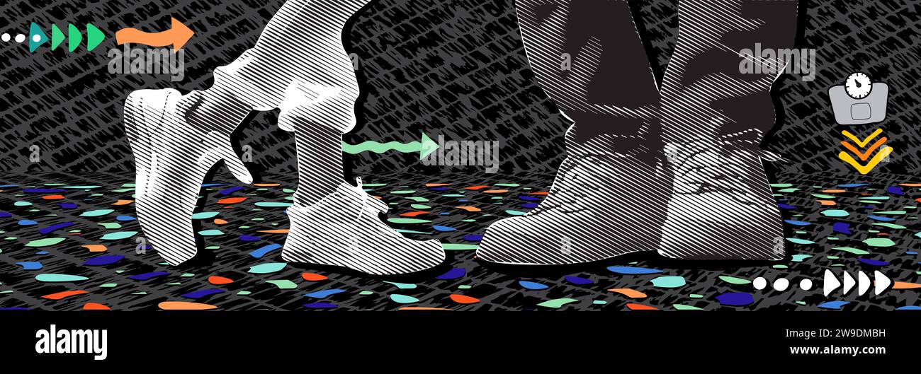 Collage, vector illustration grunge banner. A walk for health ...