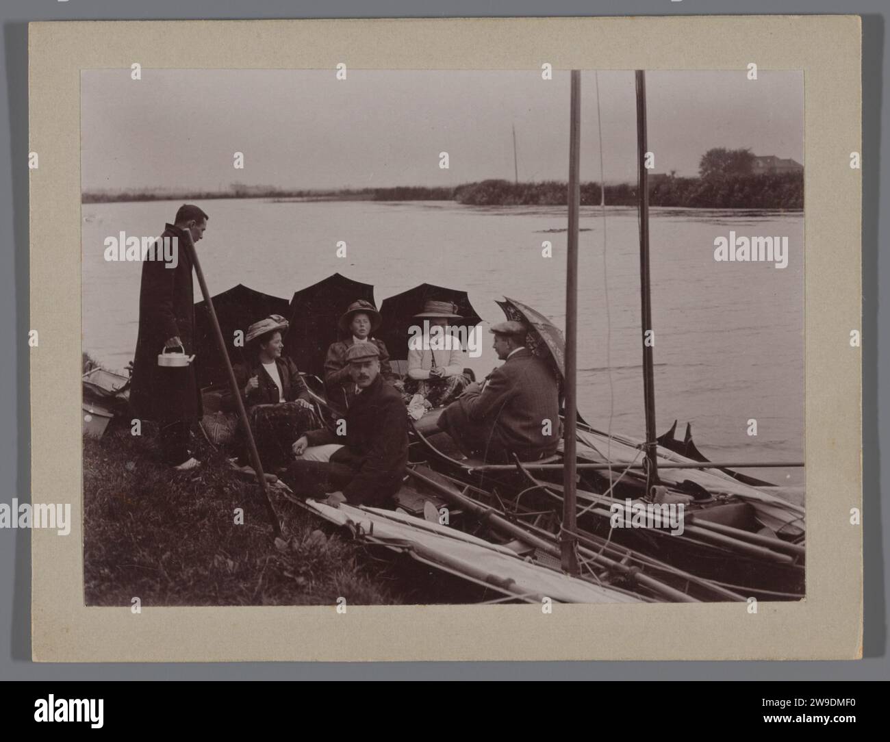 Two sailing ships with passengers along the bank, c. 1880 - c. 1930 ...