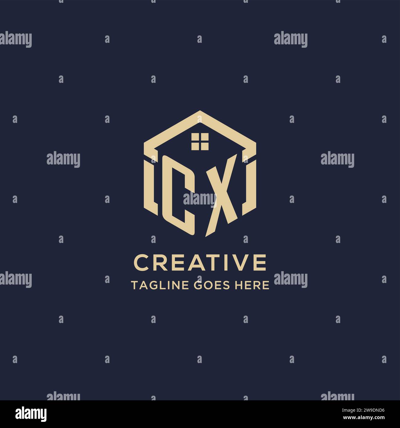 Initials CX logo with abstract home roof hexagon shape, simple and ...