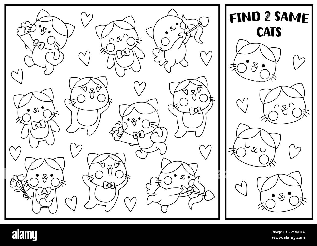 Find two same cats. Saint Valentine kawaii black and white matching ...