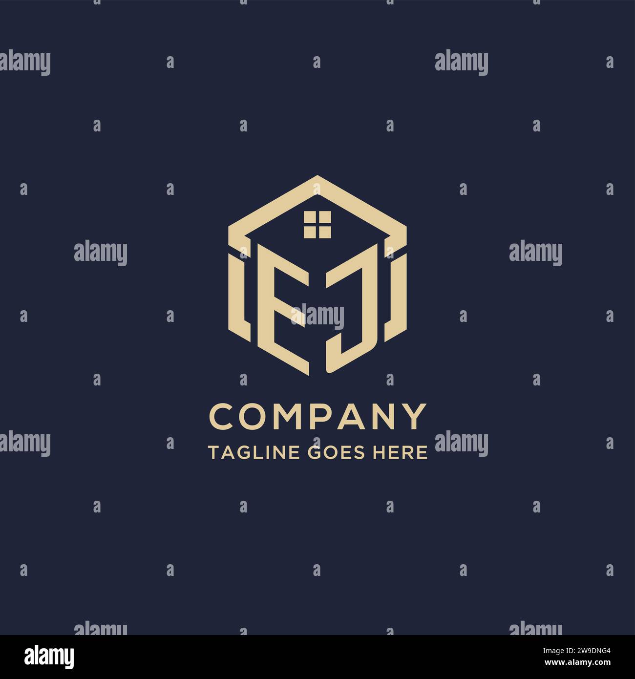 Initials EJ logo with abstract home roof hexagon shape, simple and modern real estate logo ...