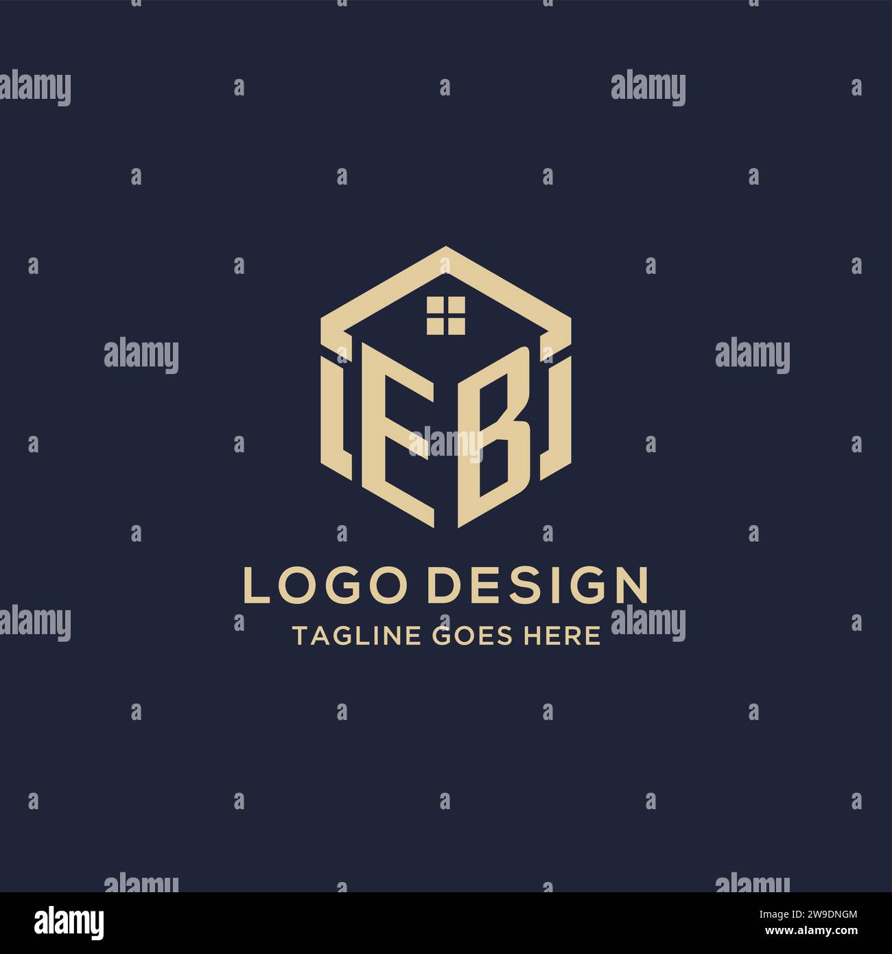 Initials EB logo with abstract home roof hexagon shape, simple and modern real estate logo ...