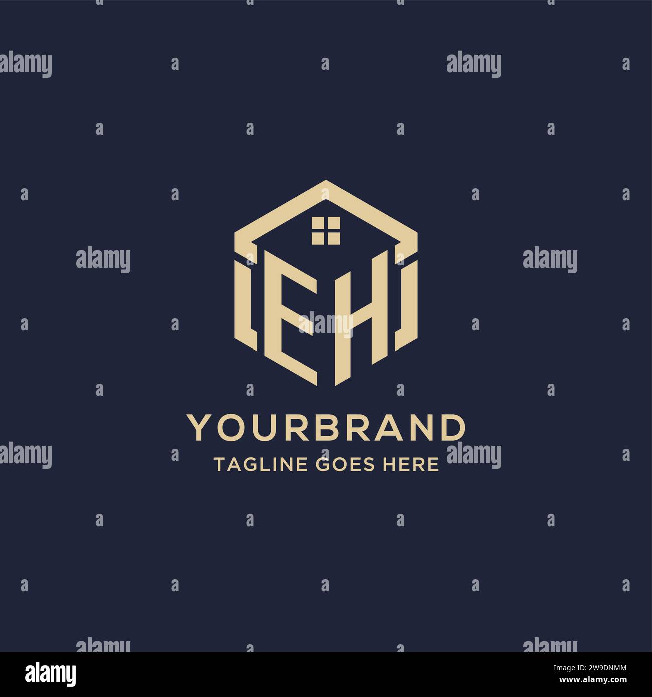 Initials EH logo with abstract home roof hexagon shape, simple and ...