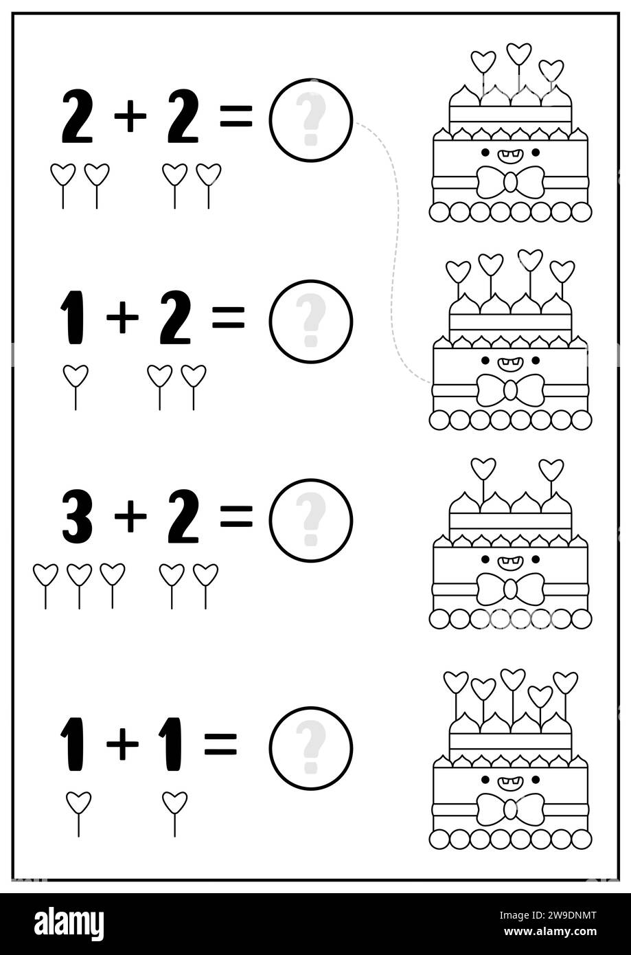 Saint Valentine Black And White Counting Matching Game With Kawaii