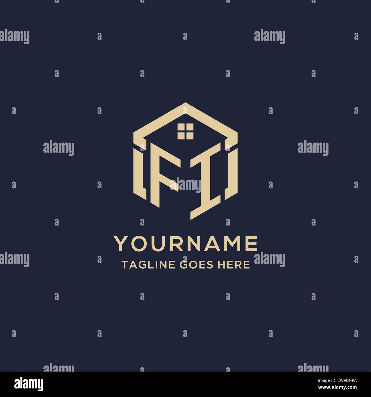 Initials FI logo with abstract home roof hexagon shape, simple and ...