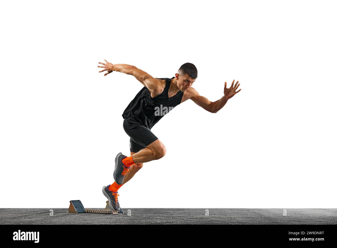 Dynamic portrait of sportsman, runner, jogger quickly breaks away from ...