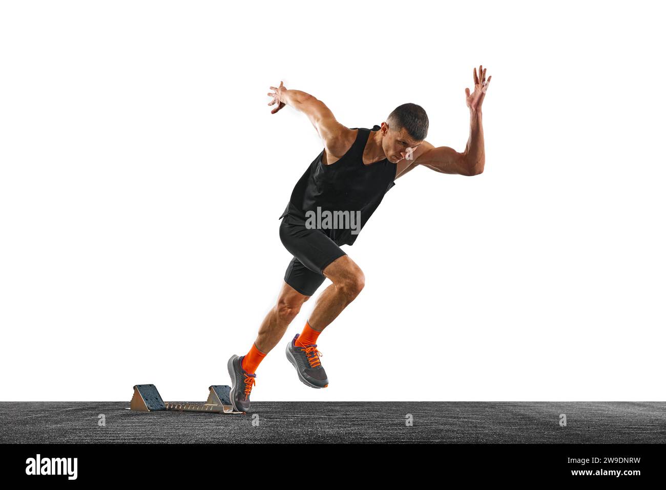 Dynamic portrait of athletic man, runner, jogger quickly breaks away ...