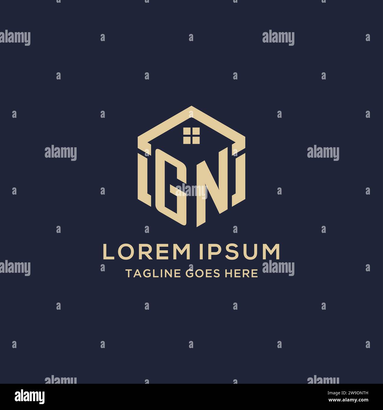 Initials GN logo with abstract home roof hexagon shape, simple and modern real estate logo ...