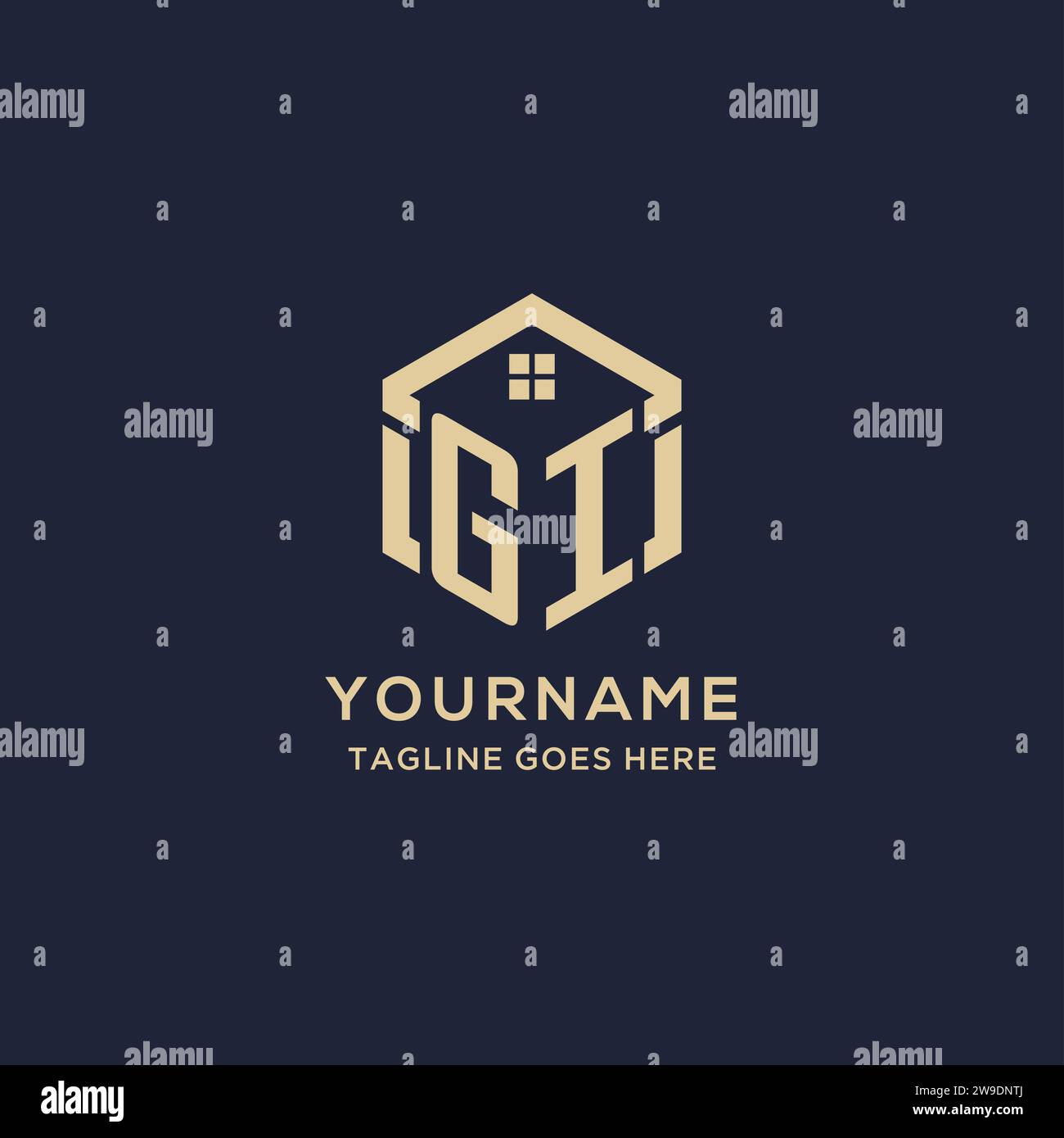 Initials GI logo with abstract home roof hexagon shape, simple and ...