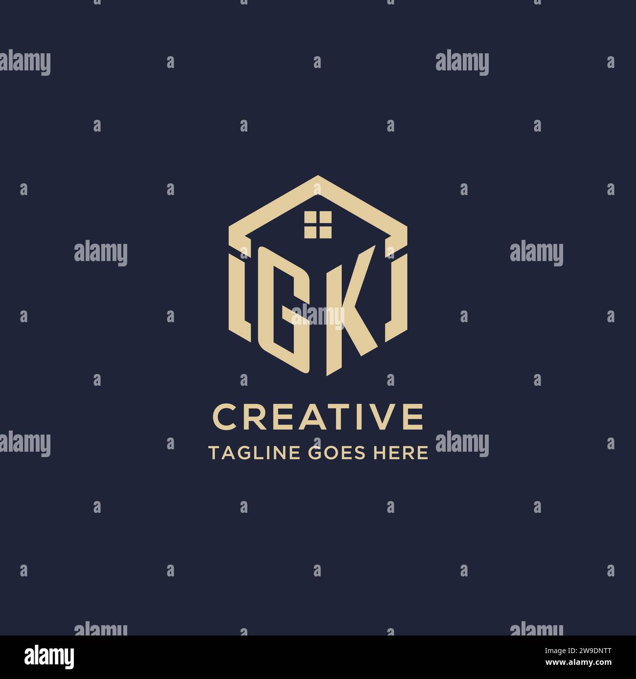 Initials GK logo with abstract home roof hexagon shape, simple and ...