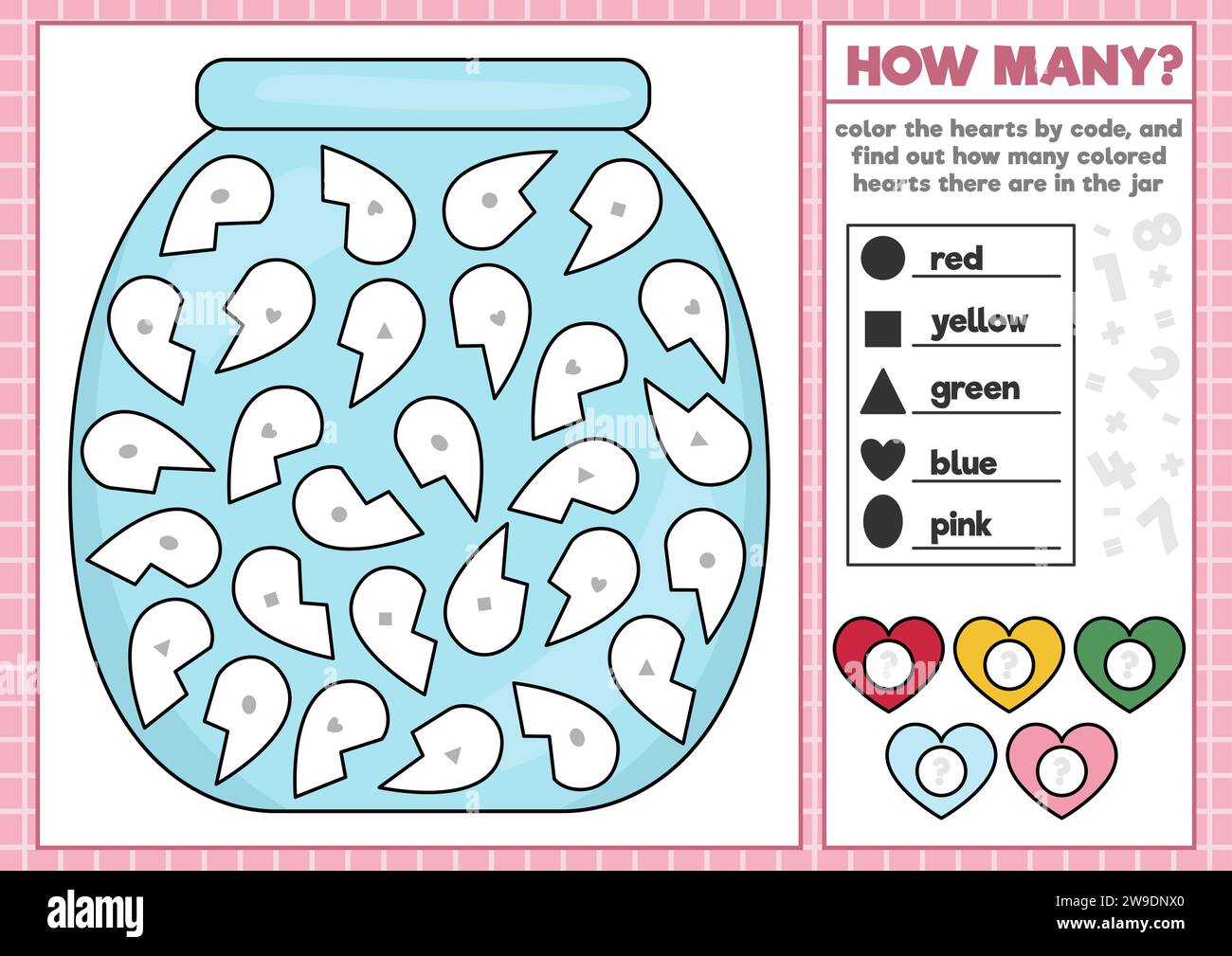 Vector Saint Valentine coloring and math puzzle with jar and hearts ...