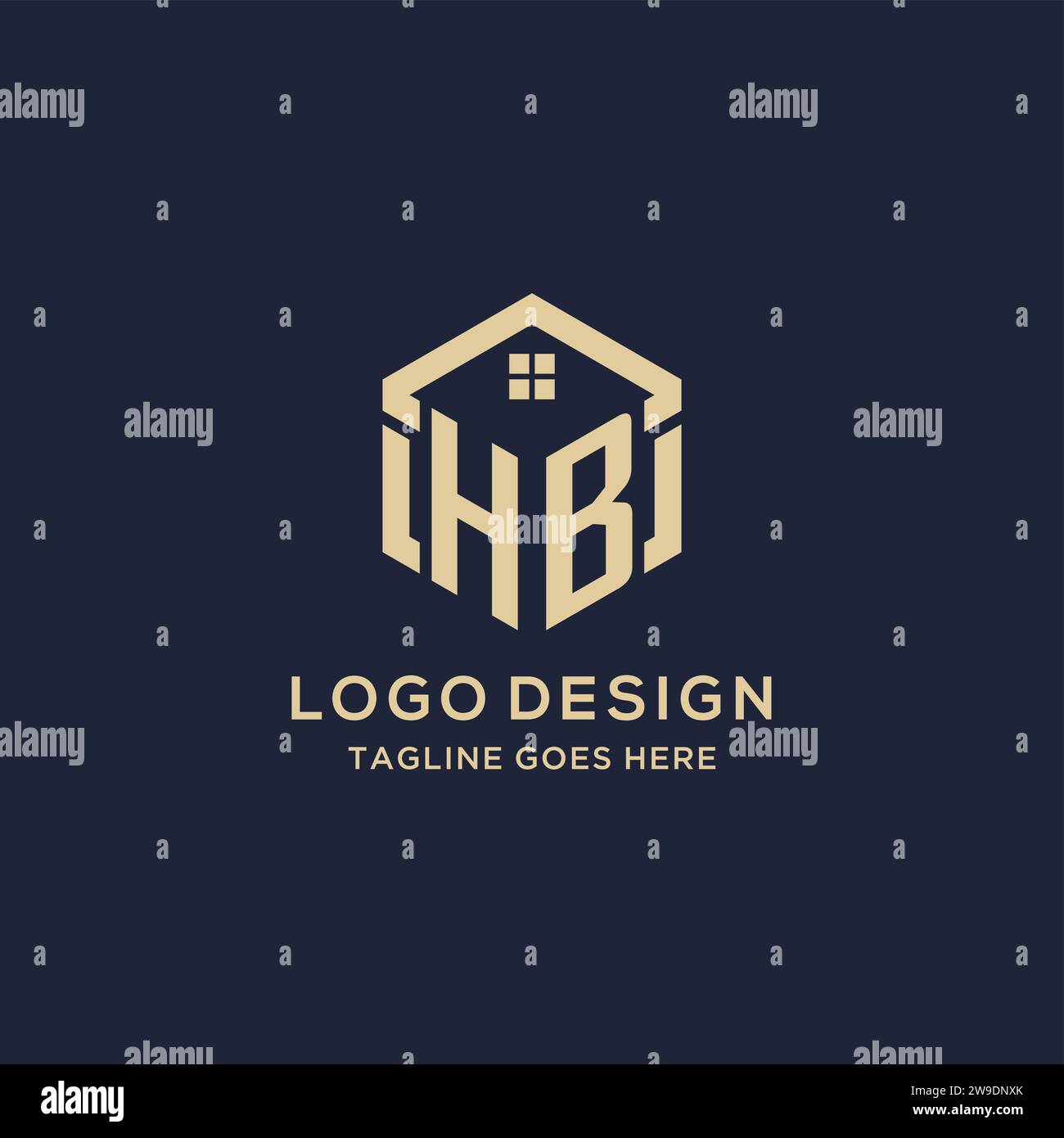 Initials HB logo with abstract home roof hexagon shape, simple and ...