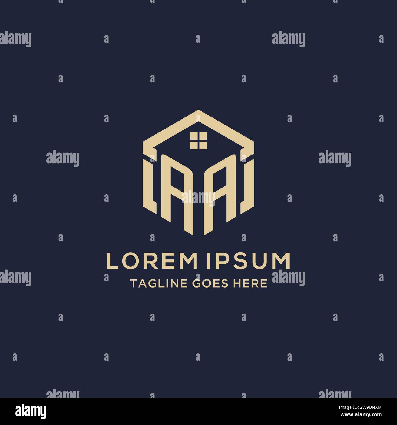 Initials AA logo with abstract home roof hexagon shape, simple and ...