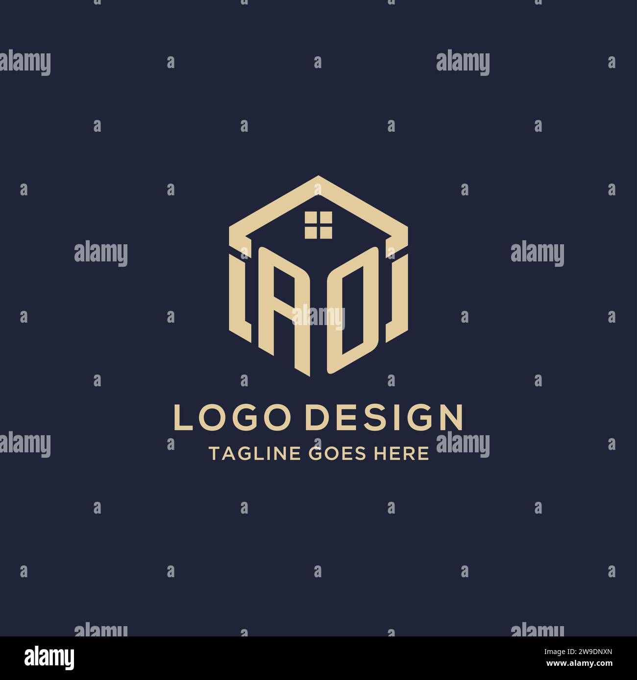 Initials AO logo with abstract home roof hexagon shape, simple and ...