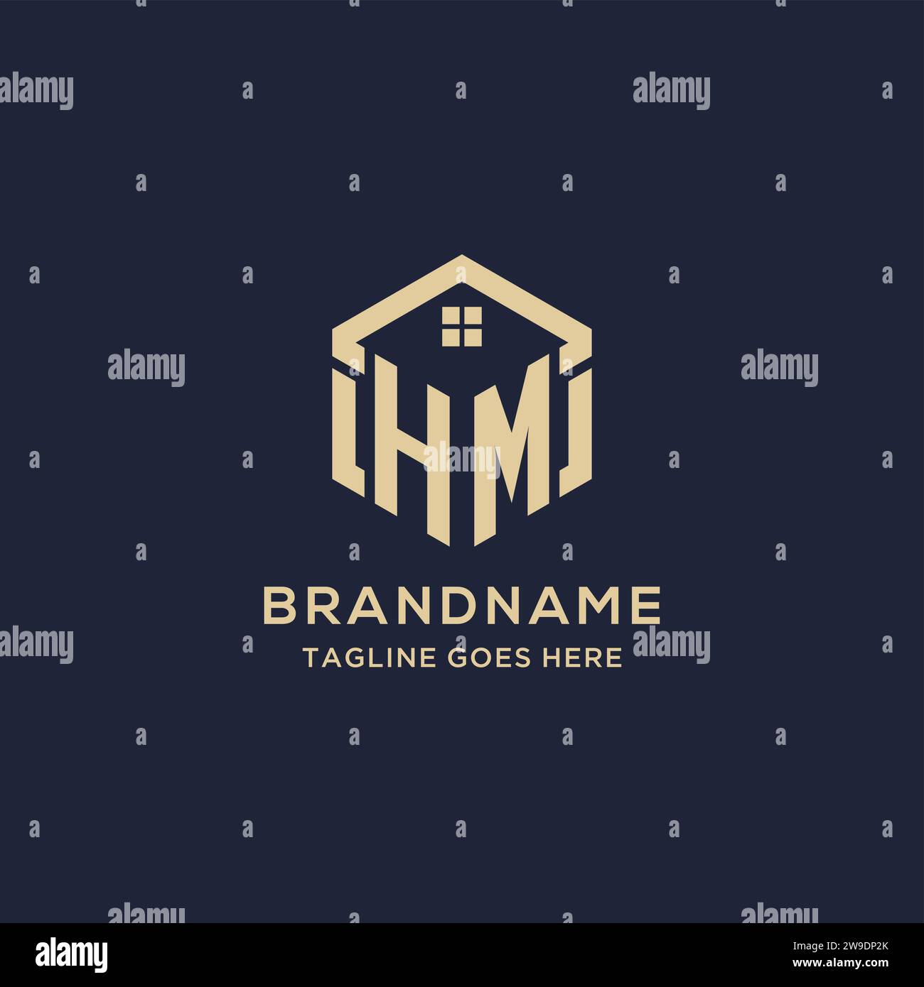 Initials HM logo with abstract home roof hexagon shape, simple and ...