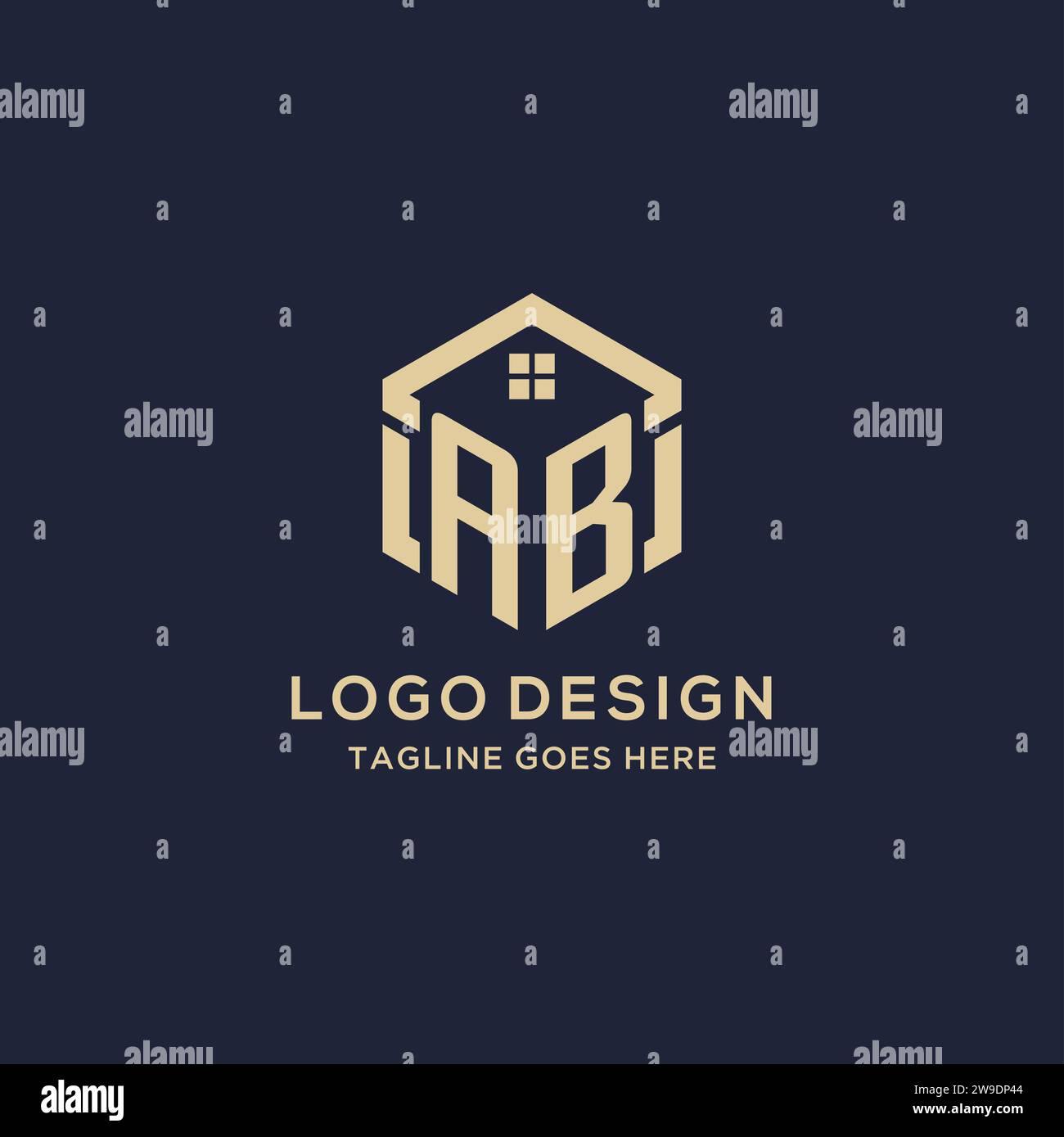 Initials AB logo with abstract home roof hexagon shape, simple and ...