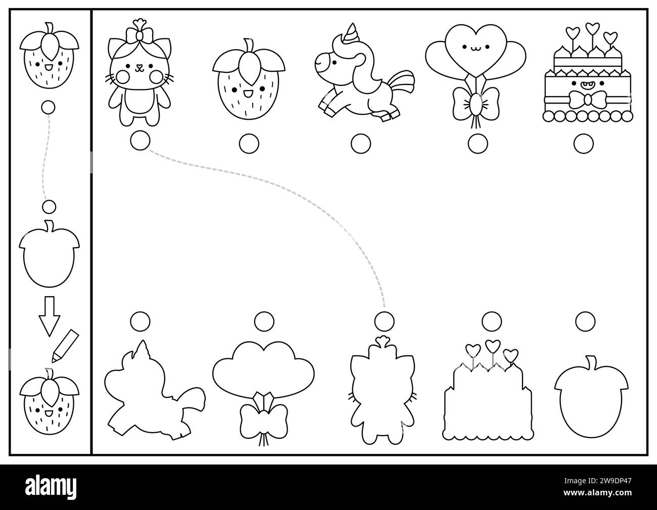 Saint Valentine black and white shape matching, coloring, drawing ...