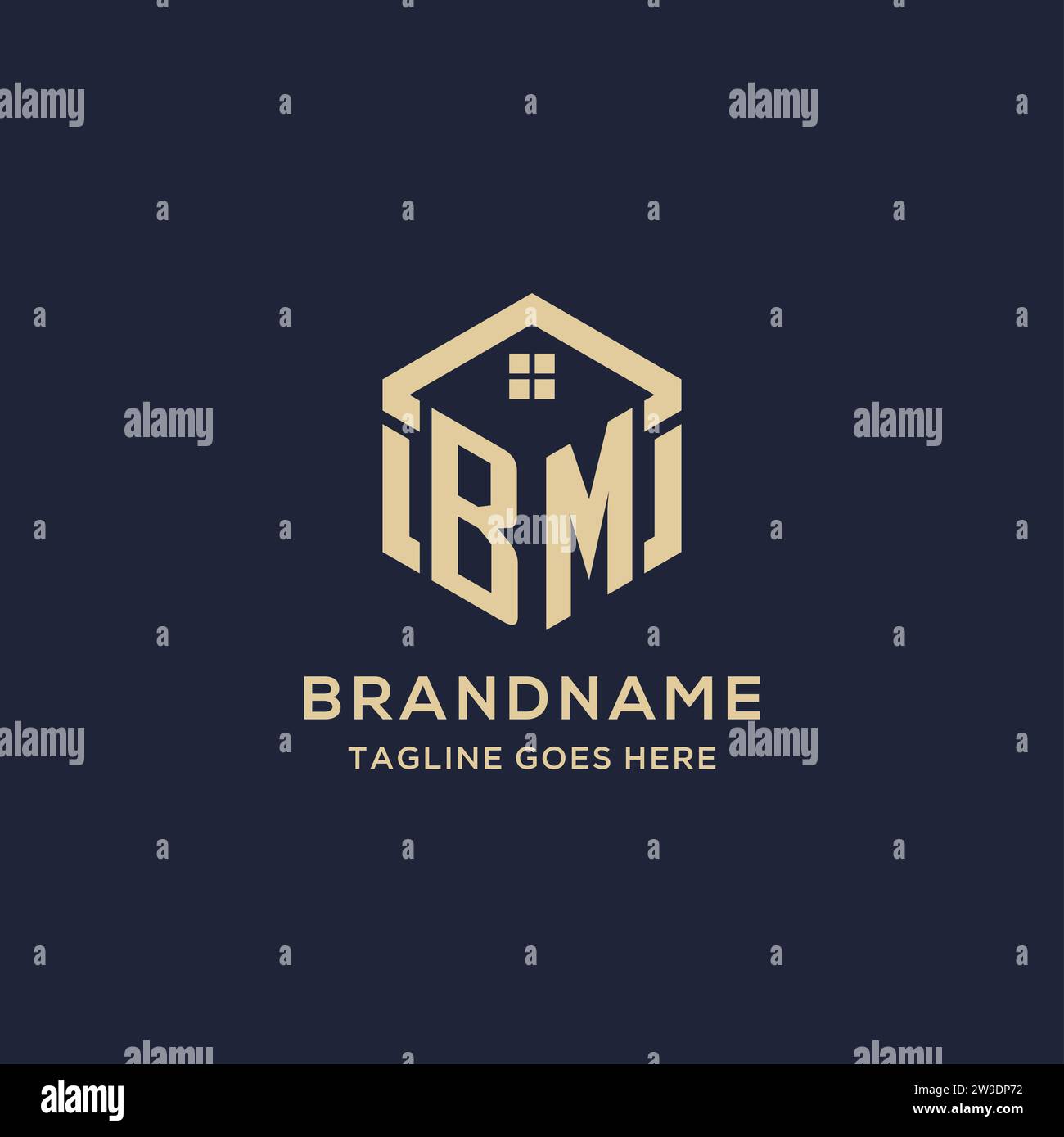 Initials BM logo with abstract home roof hexagon shape, simple and ...