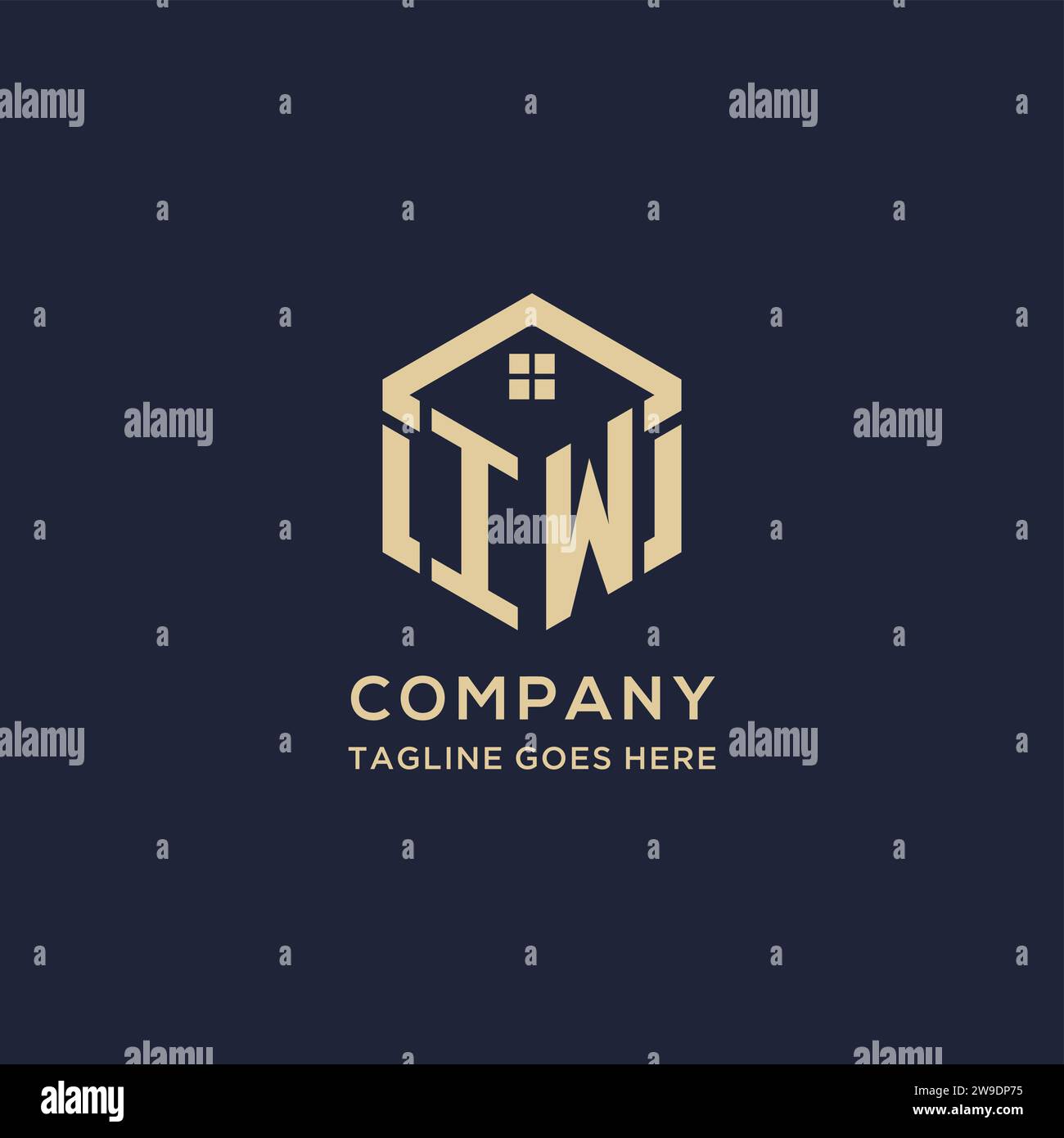 Initials IW logo with abstract home roof hexagon shape, simple and ...
