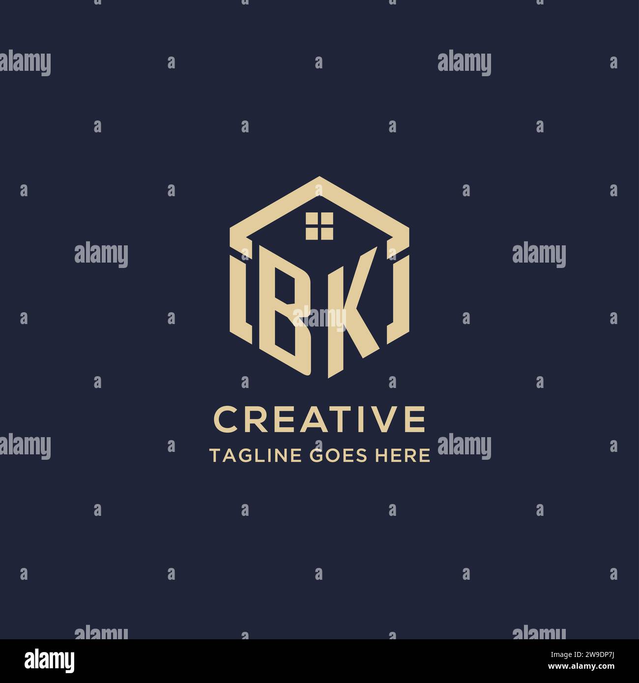 Initials BK logo with abstract home roof hexagon shape, simple and ...