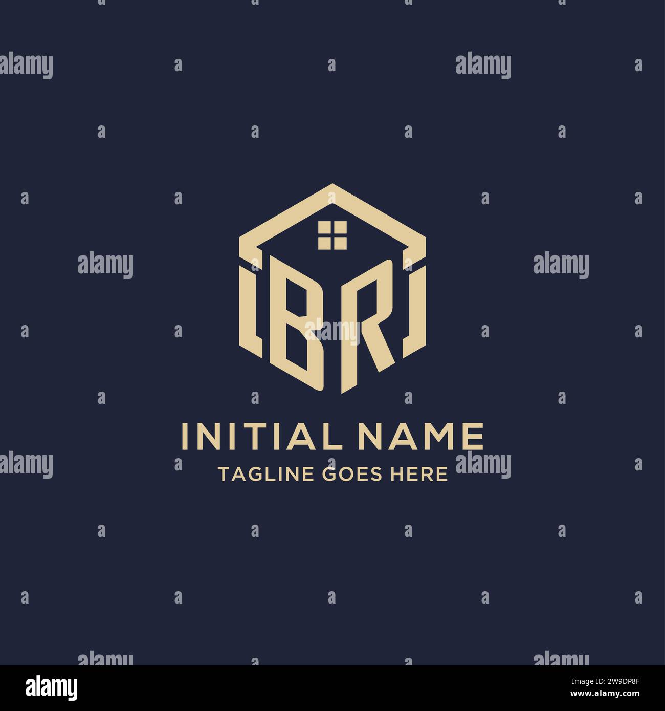 Initials BR logo with abstract home roof hexagon shape, simple and ...