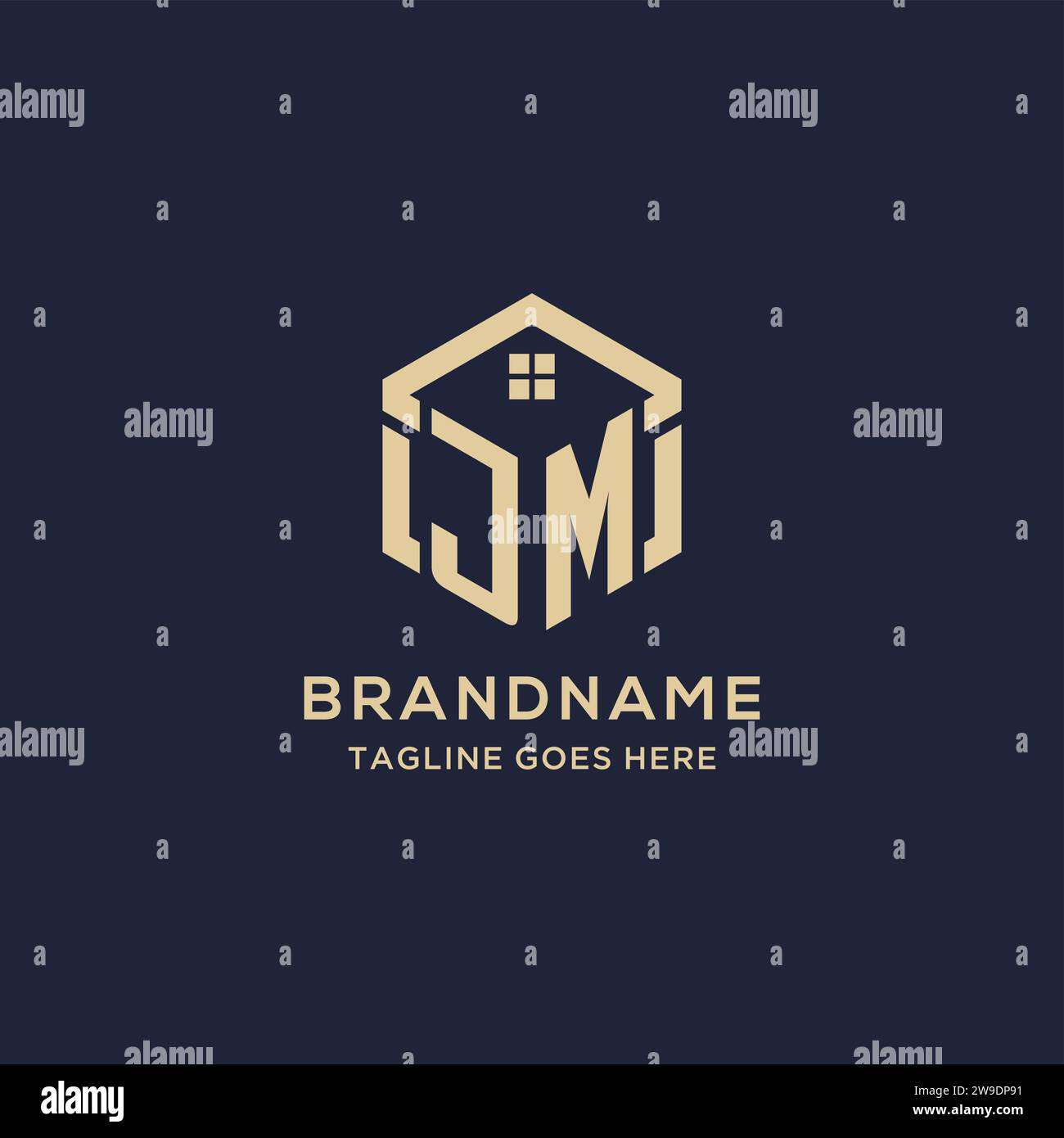Initials JM logo with abstract home roof hexagon shape, simple and ...