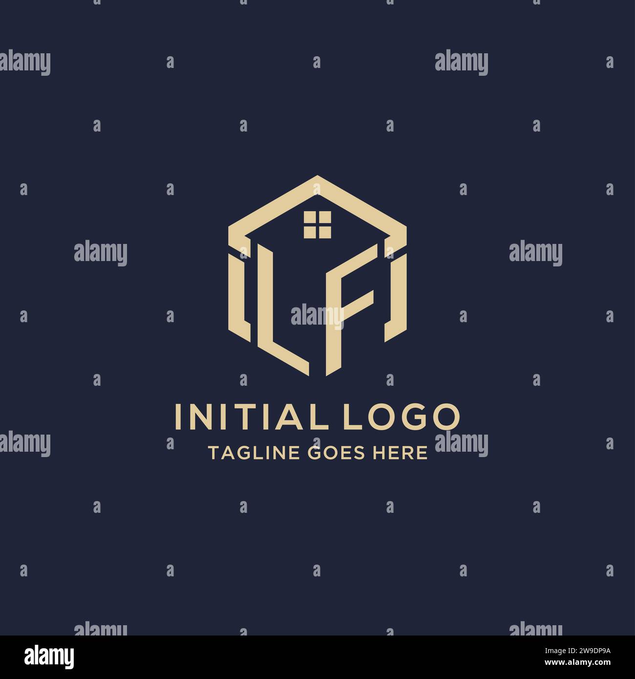 Initials LF logo with abstract home roof hexagon shape, simple and modern real estate logo ...